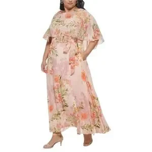 Eliza J | Dresses | Nwt Eliza J 24w Blush Floral Capelet Chiffon Belted ...